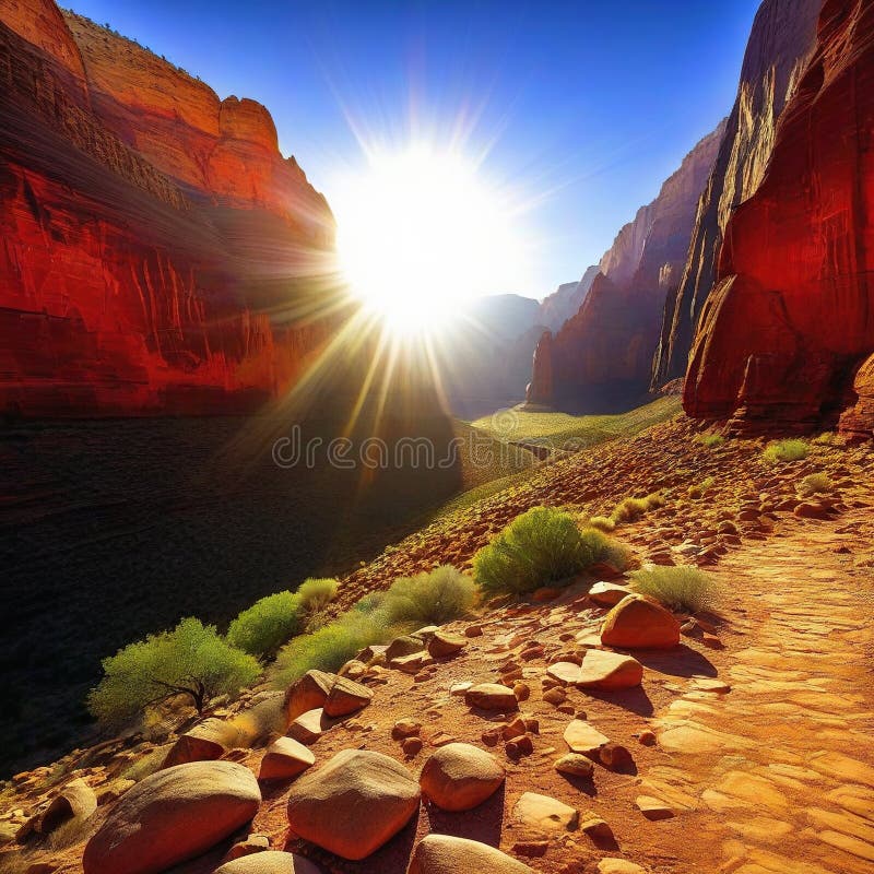 The Sun Shines through the Rocks in the Desert Area of a Rocky Mountain ...