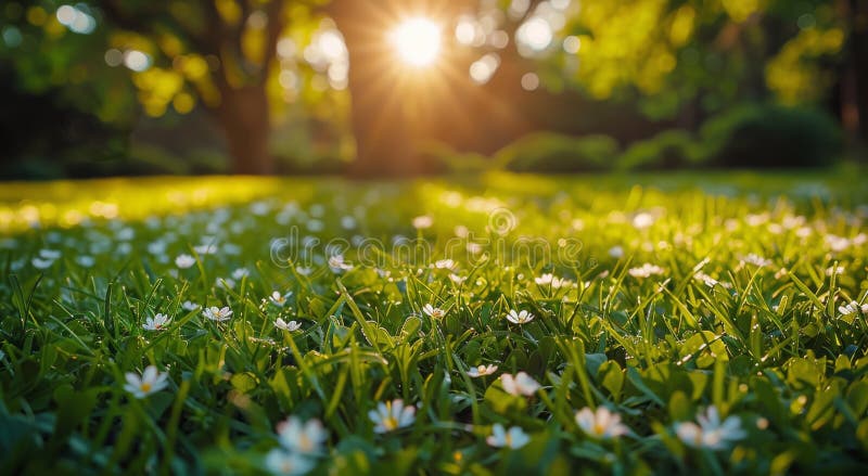 Sun Shines through Trees and Grass Stock Image - Image of light, sunny ...