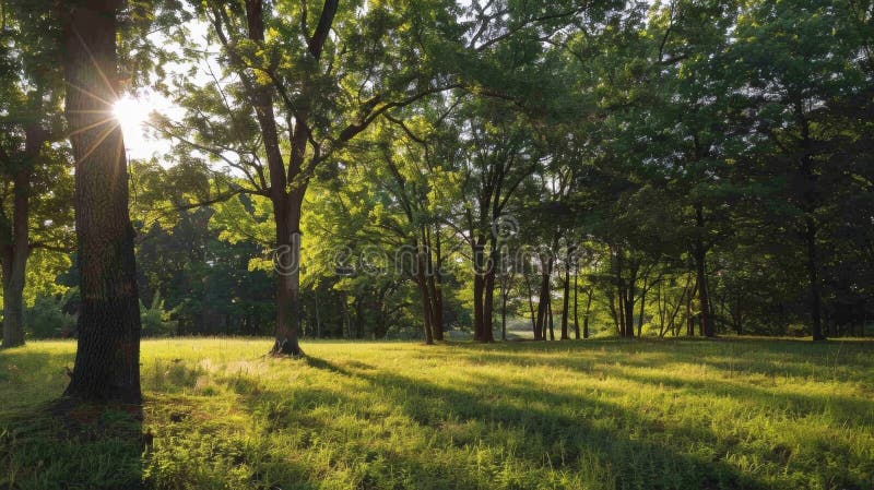 Sun Shines through Trees in Grassy Area Stock Image - Image of canopy ... Sun Shines through Trees in Grassy Area Stock Image - Image of canopy ...