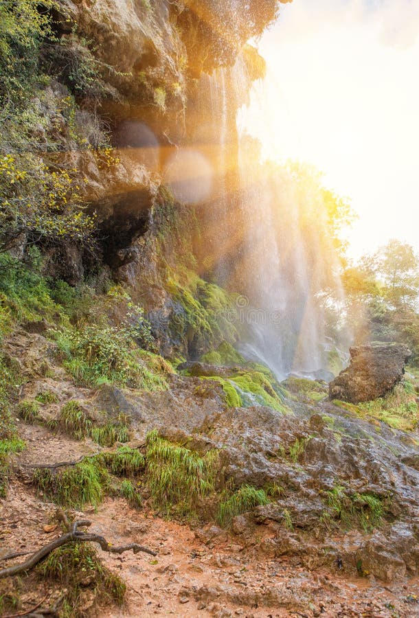 Sun Shines through Waterfall Stock Image - Image of sunshine ...