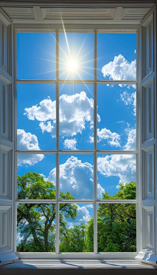 Sun Shines through Window with Trees in the Background Stock Photo ...