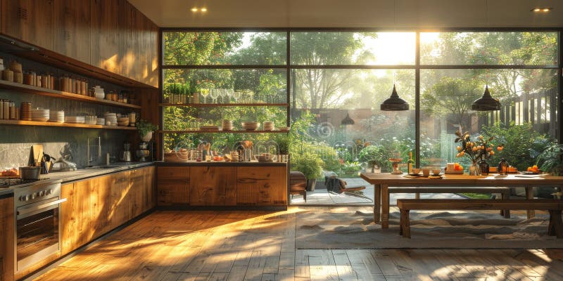Sun Shines through the Windows in the Kitchen and Dining Room Stock ...