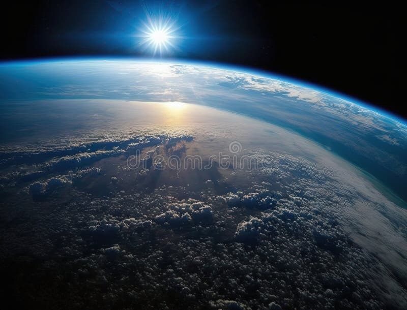The Sun is Shining Above the Earth S Horizon As Seen from Space Stock ...