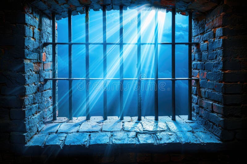 The Sun is Shining through the Bars of a Prison Cell Stock Photo ...