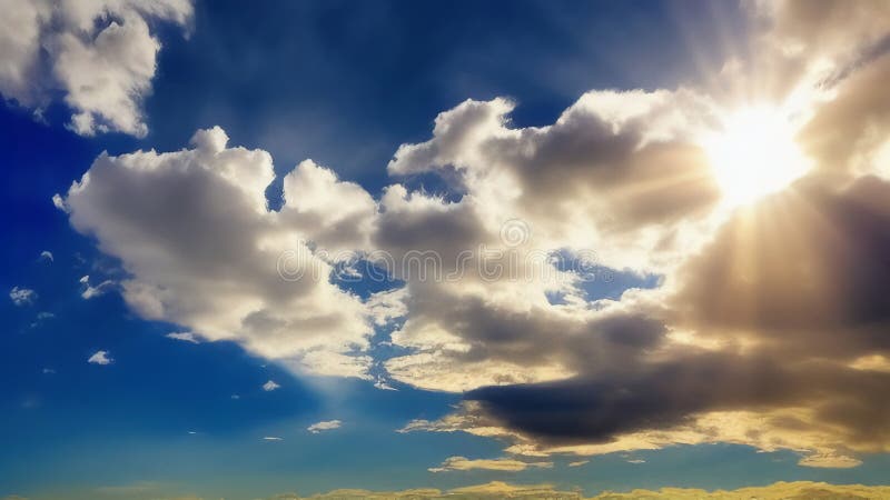 The Sun is Shining from Behind the Clouds in the Blue Sky. Bright Sun ...