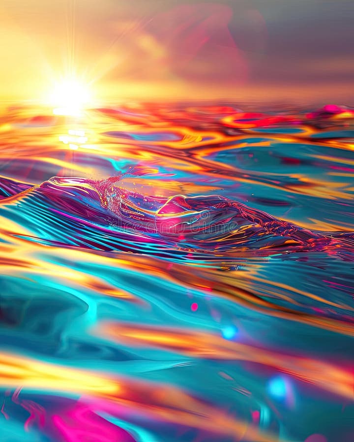 Bright Sunlight Gleams Over Water Stock Illustration - Illustration of ...