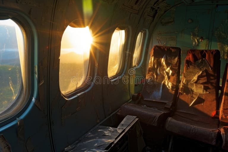 Sun Shining through Broken Airplane Windows Stock Illustration ...