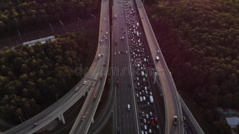 Sun is Shining in Camera Cinematic Footage of Big Road Junction. Stock ...
