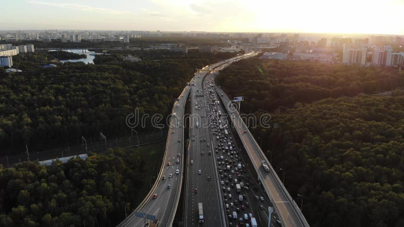 Sun is Shining in Camera Cinematic Footage of Big Road Junction. Stock ...