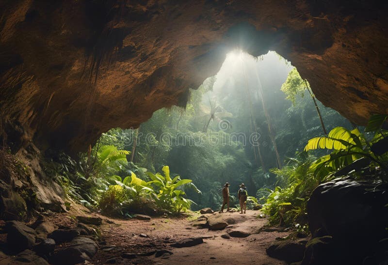 The Sun is Shining through the Cave while the People are Walking Along ...