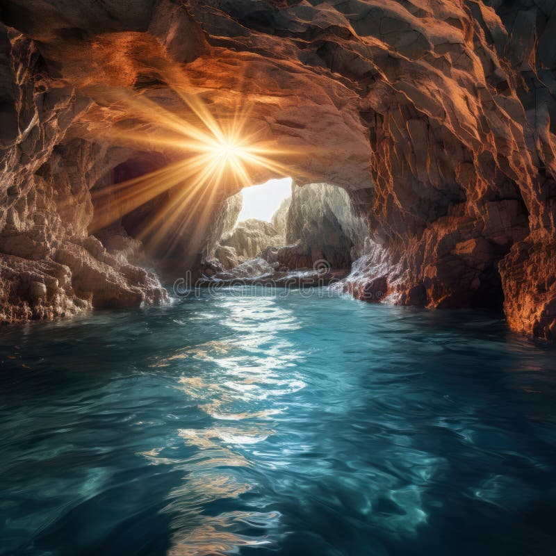 A Sun Shining through a Cave Stock Illustration - Illustration of ...