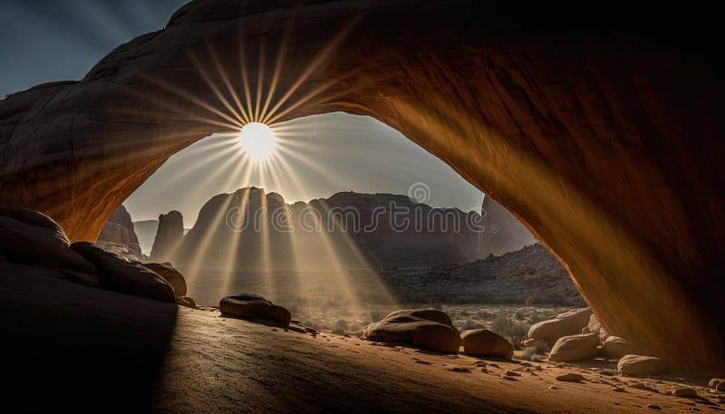 The Sun is Shining through a Cave in Wadih Wadih. Generative Ai Stock ...