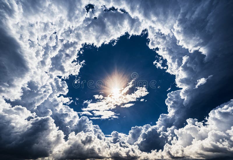 Sun Shining through Circular Cloud Opening Stock Illustration ...