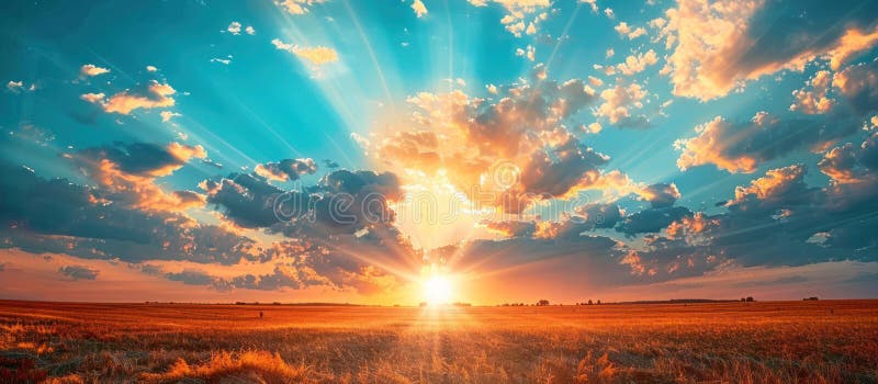 Sun Shining through Clouds Over Field Stock Photo - Image of sunny ...