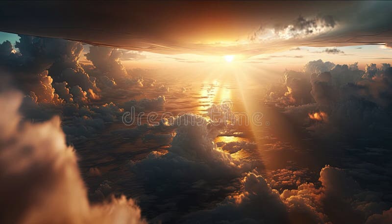 The Sun is Shining through the Clouds Over the Ocean Below. Generative ...