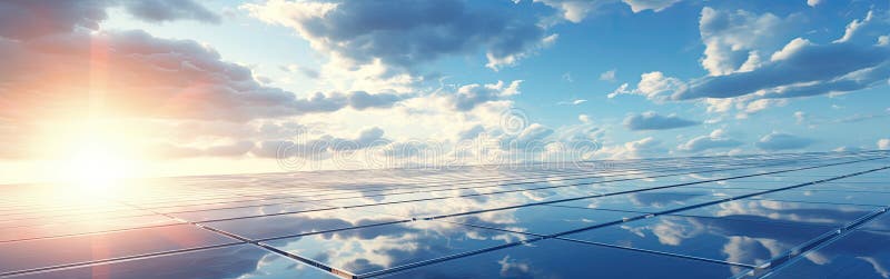 Sun Shining through Clouds Over Solar Panel Stock Illustration ...