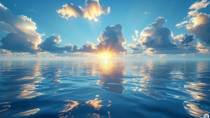 Sun Shining through Clouds Over Water Stock Photo - Image of water ...
