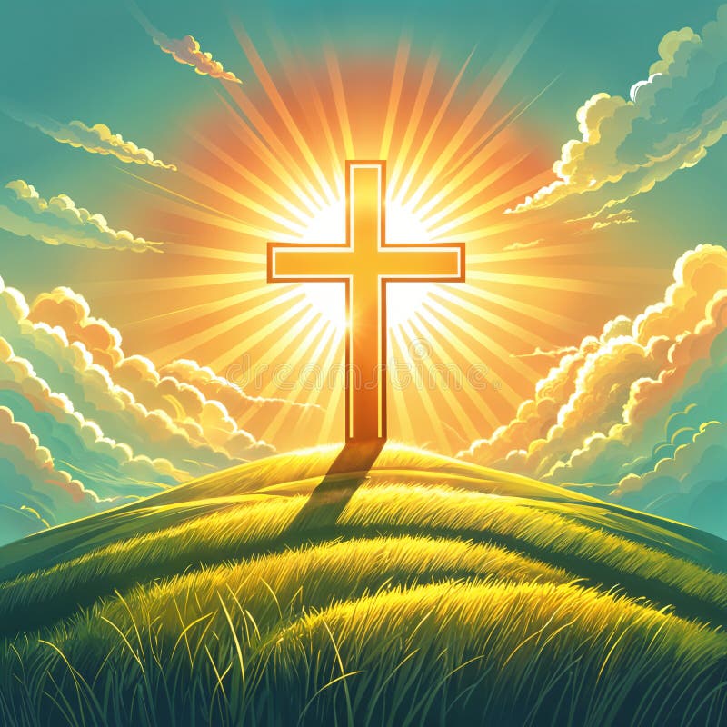 Sun shining through cross stock illustration. Illustration of colorful ...