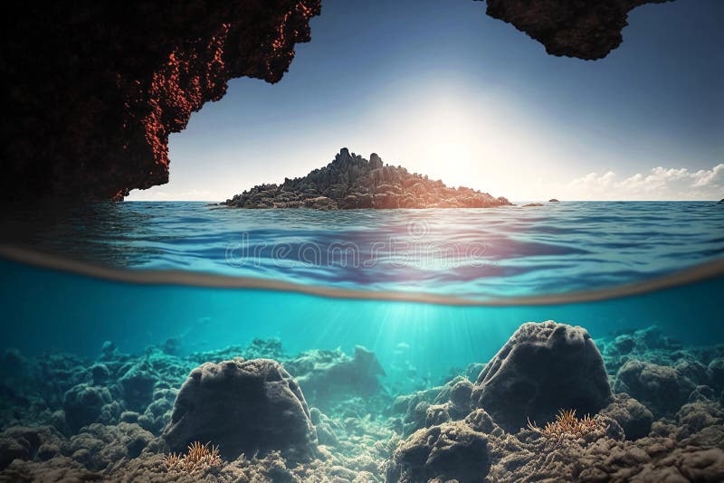 Sun Shining Down Over a Seascape of Rocks and Reef. Generative Ai Stock ...