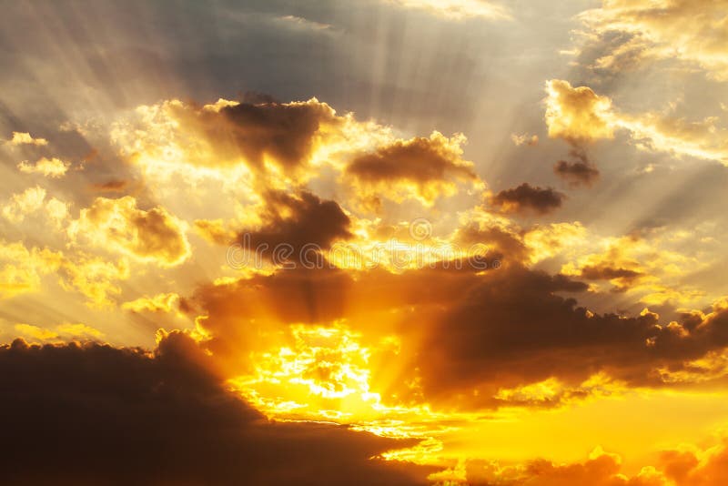 Divine Sunset With Sun Rays Stock Photo - Image of colors, autumn ...