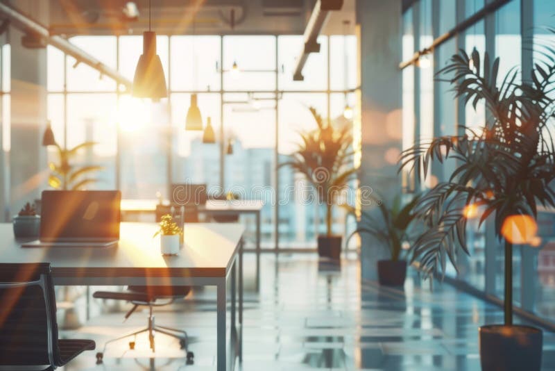 Sun Shining on a Modern Open Plan Office with No People Stock Photo ...