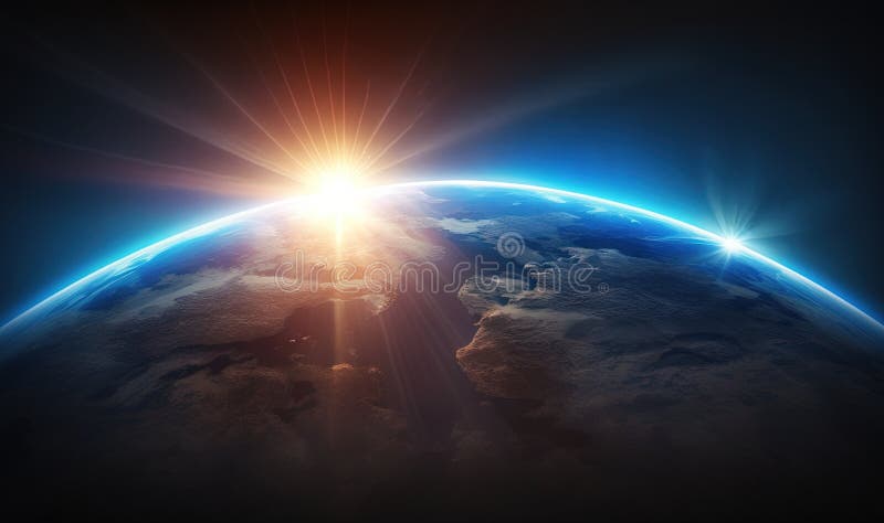 The Sun is Shining Over the Earth from the Space Station Stock ...