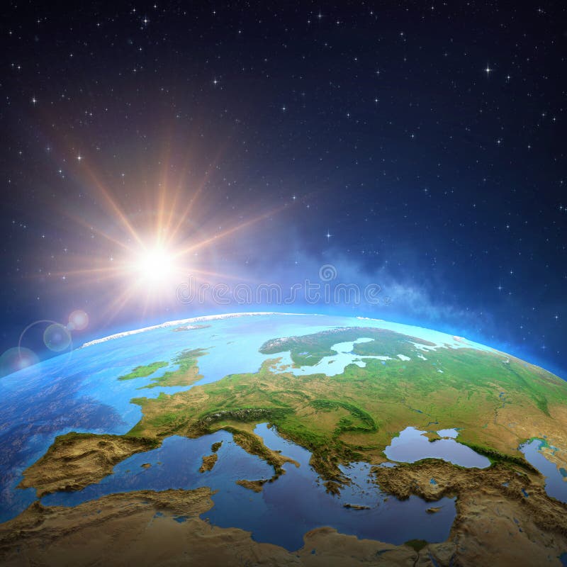 Sun Shining Over the Earth from Space Stock Illustration - Illustration ...