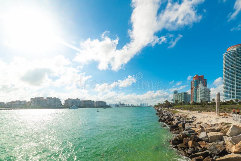 Sun Shining Over Miami Beach Bayfront Editorial Stock Photo - Image of ...