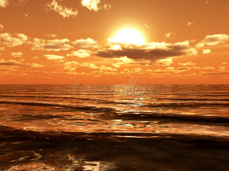 Sun Shining Over Ocean Waves. Stock Illustration - Illustration of ...