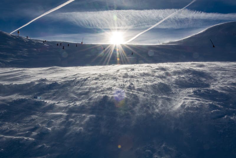Sun Over a Slope in the Autrian Mountains Stock Image - Image of white ...