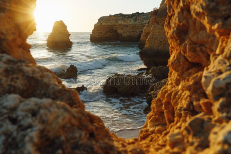 Sun Shining through Rocks at the Beach. Perfect for Nature and Beach ...