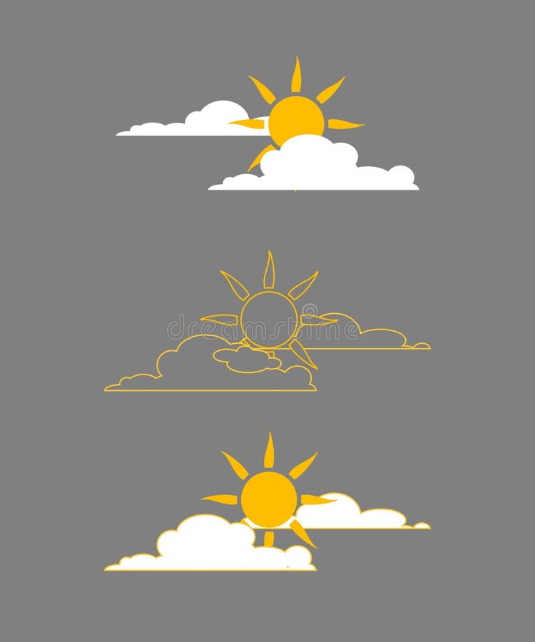 Sun Shining, Vector Illustration of Sun Icon Behind the Clouds Stock ...
