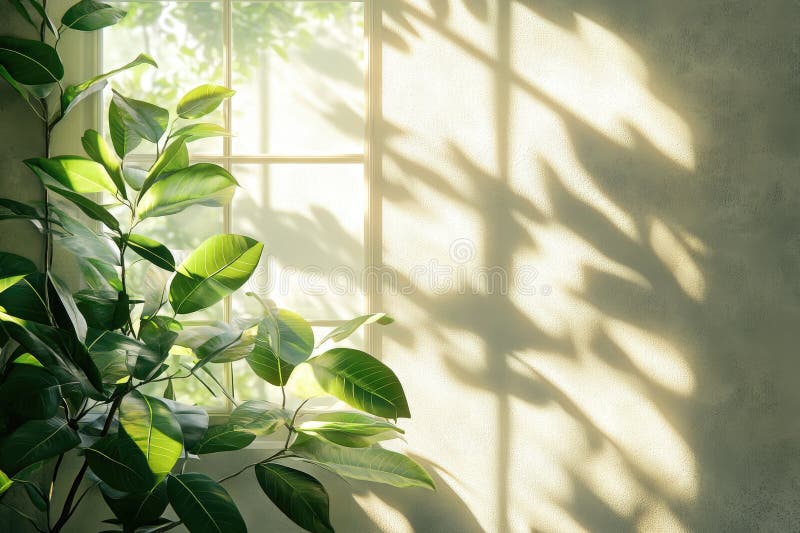 Sun Shining through Window Creating Shadows from Plant on Wall Stock ...