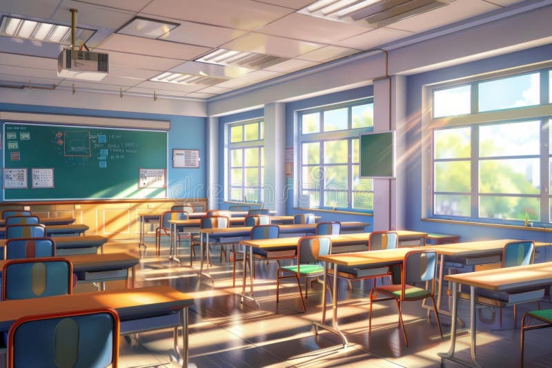 Sun Shining through Windows of Empty Classroom Stock Photo - Image of ...