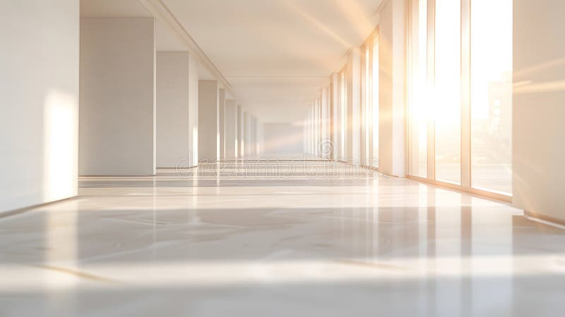 The Sun is Shining through the Windows of an Empty Hallway Stock Photo ...