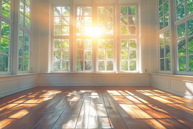 The Room is Bright As Sunlight Streams in through the Windows Stock ...