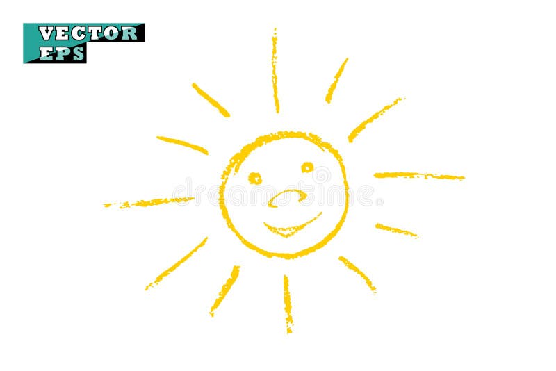 The Sun Shining Yellow Smiles, Joy. Vector Children`s Drawing. Object ...