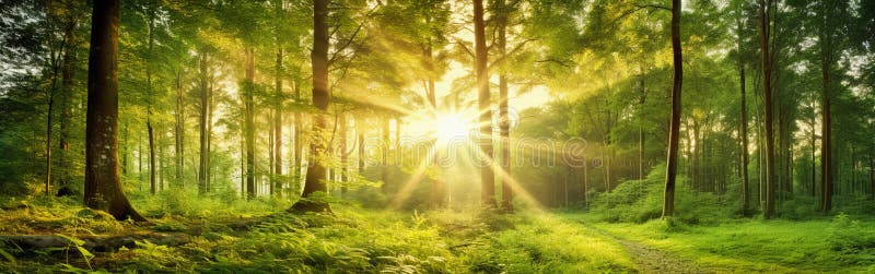 Sun Shinning through the Thick Forest in Summer Stock Illustration ...