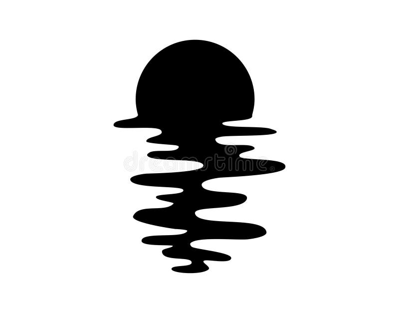 Sun Silhouettes Icon. Vector Template Sun Reflection in Water. Sunset ...