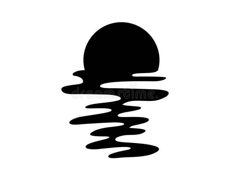 Sun Silhouettes Icon. Vector Template Sun Reflection in Water. Sunset ...