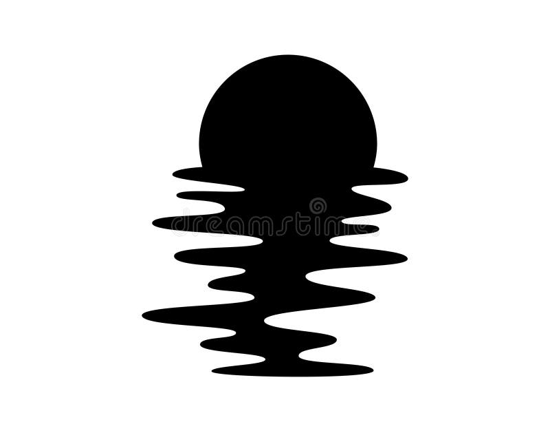 Sun Silhouettes Icon. Vector Template Sun Reflection in Water. Sunset ...
