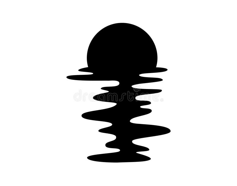 Sun Silhouettes Icon. Vector Template Sun Reflection in Water. Sunset ...
