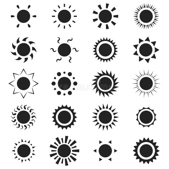Sun Silhouettes, Vector Set. Various Variations of the Sun and Rays ...