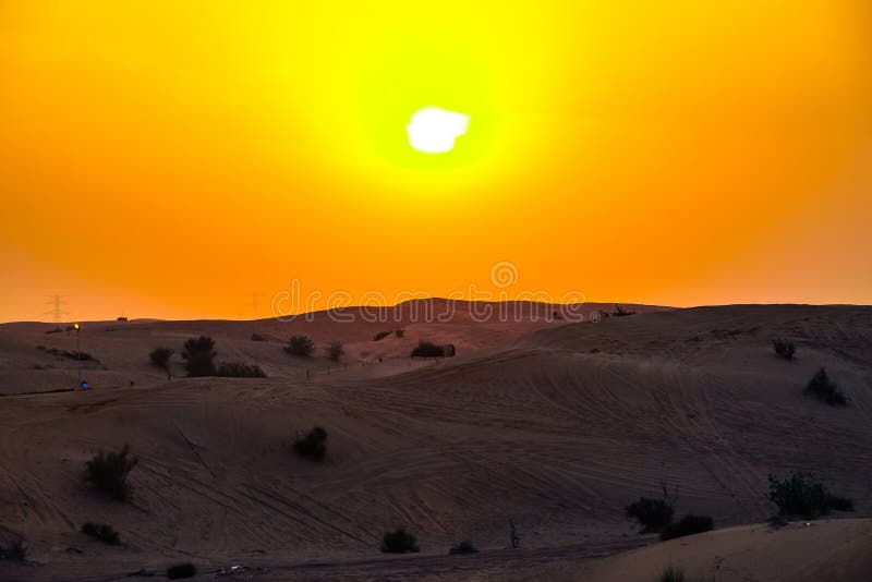 Sun Sinking in the Arabian Desert Stock Photo - Image of arab, dusk ...