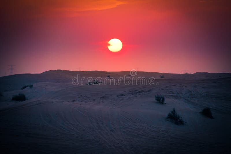 Sun Sinking in the Arabian Desert Stock Photo - Image of arab, middle ...