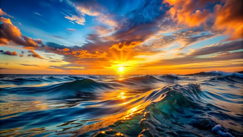 The Sun Sinking Beneath the Waves AI Generated Stock Illustration ...