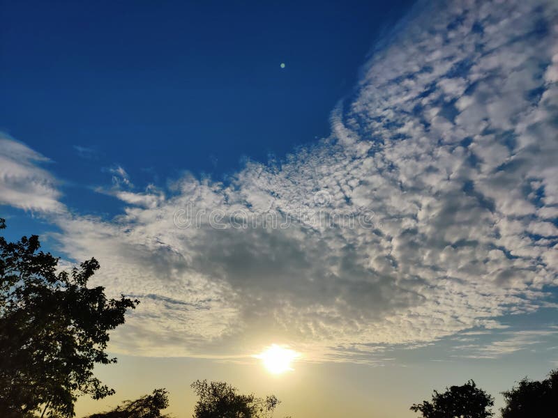 The Sun Sky Clouds Moon Trees Greenery Stock Image - Image of moon ...