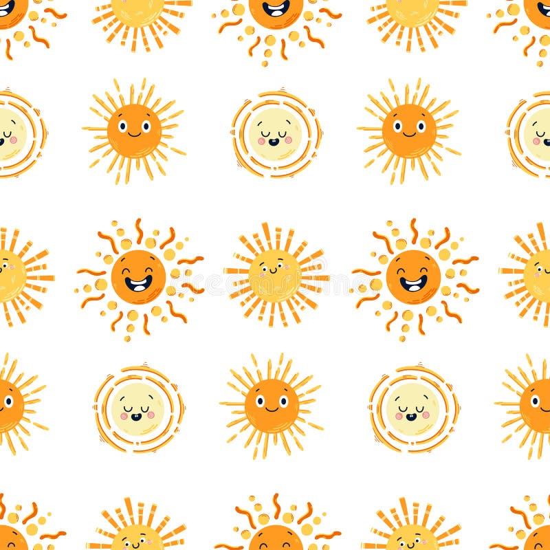Sun with Smile Vector Repeat Pattern for Baby Design. Cute Sunshine ...