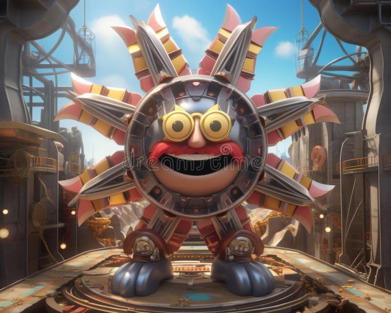 The Sun is Smiling in Front of a Giant Robot Stock Illustration ...