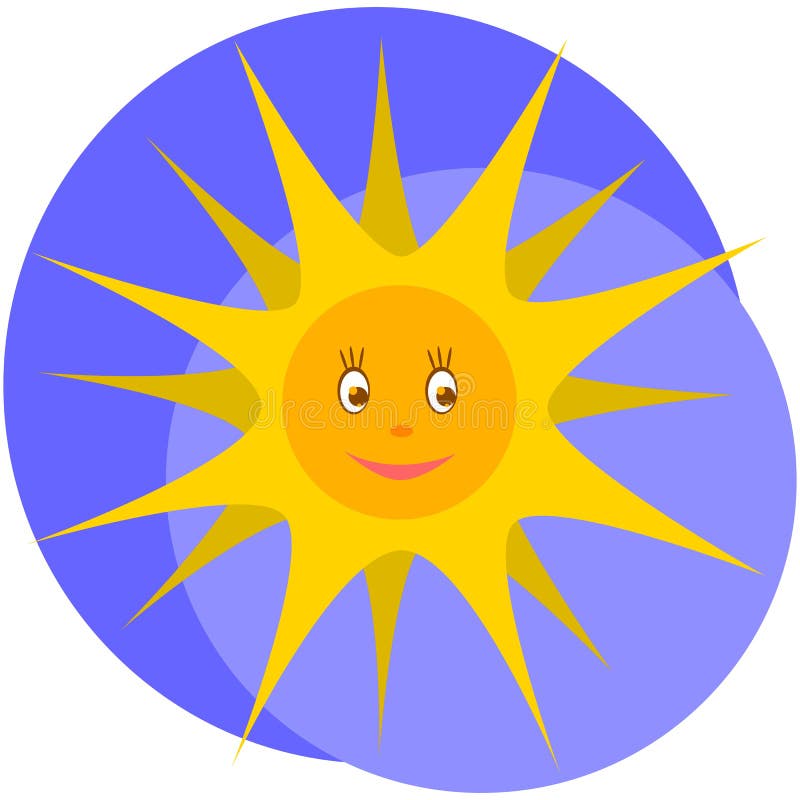 Sun is Smiling on a Round Blue Background Stock Vector - Illustration ...